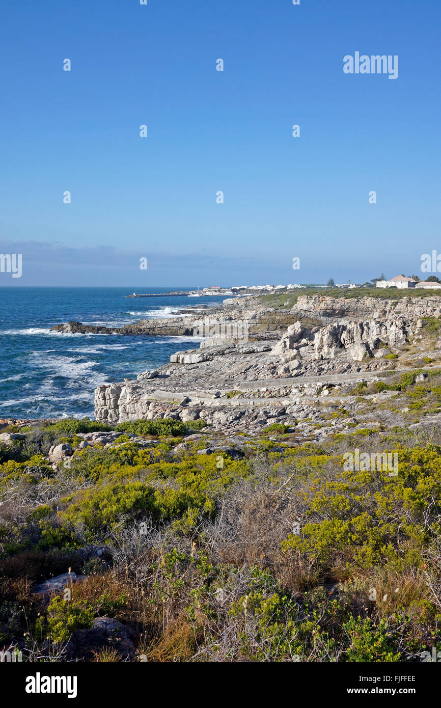 Coastal town of Hermanus along Walker Bay with the new harbour on the ...
