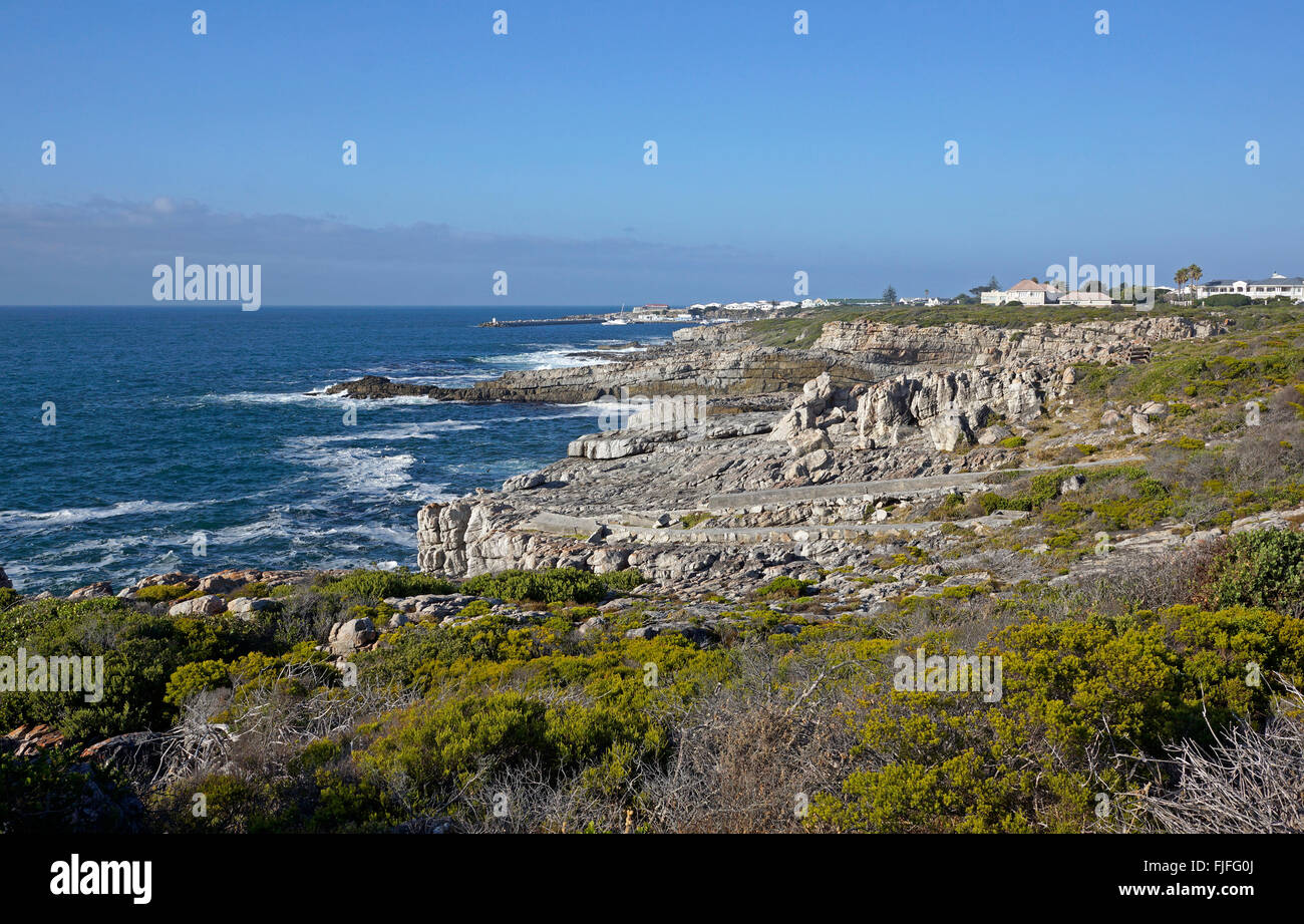 Coastal town of Hermanus along Walker Bay with the new harbour on the ...