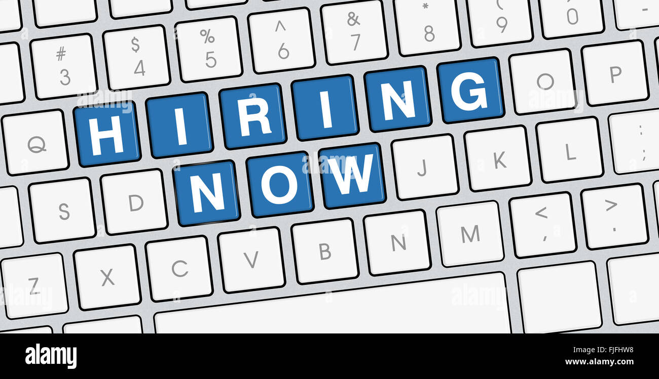Hiring Now button on keyboard keys closeup Stock Photo - Alamy