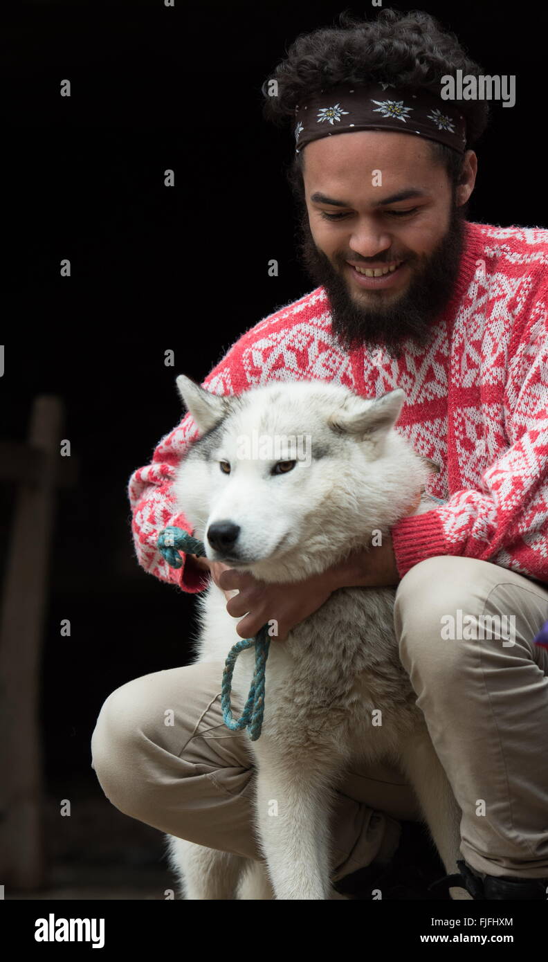 Male playing siberian husky dog hi-res stock photography and images - Alamy
