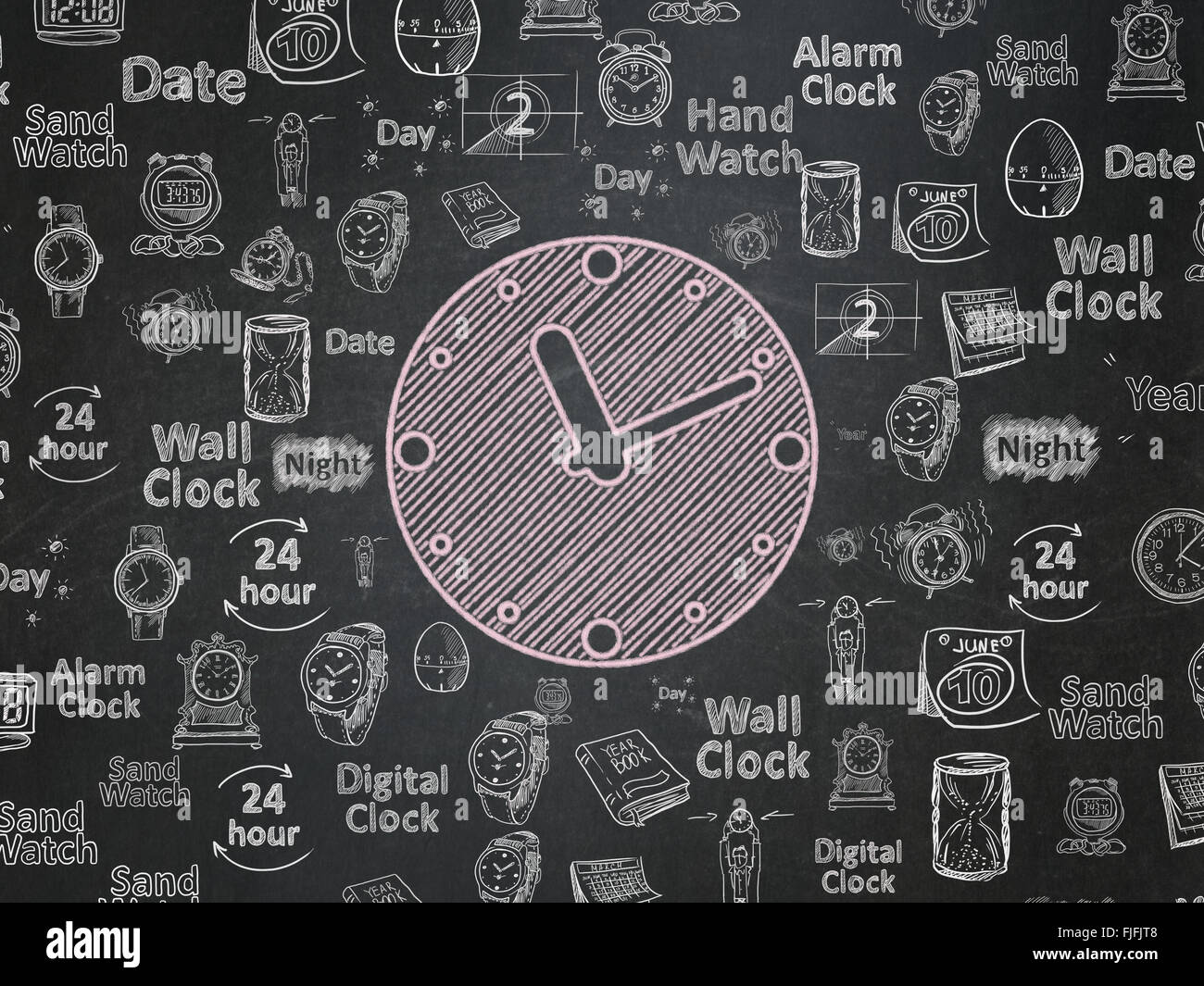 Timeline concept: Clock on School Board background Stock Photo - Alamy