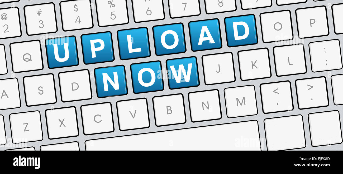 Upload Now button on keyboard keys Stock Photo - Alamy