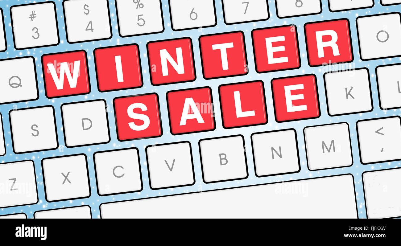 Winter Sale on laptop keyboard with snow background Stock Photo - Alamy
