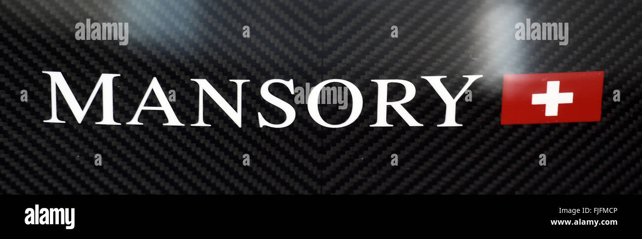 Geneva, Switzerland. 02nd Mar, 2016. The Mansory logo can be seen at ...