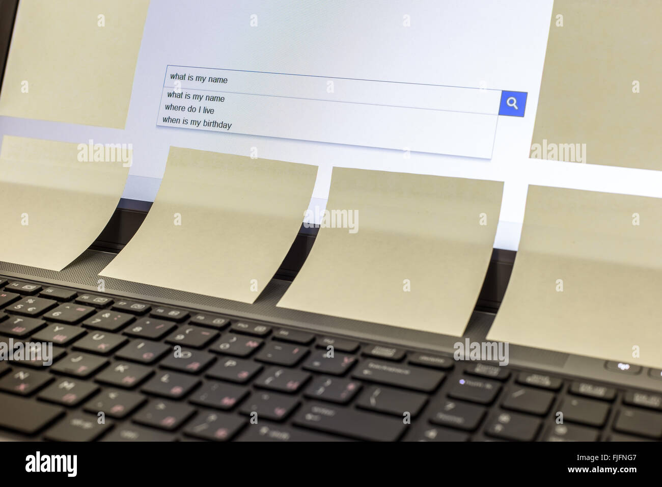 Laptop display covered with yellow sticky notes Stock Photo - Alamy