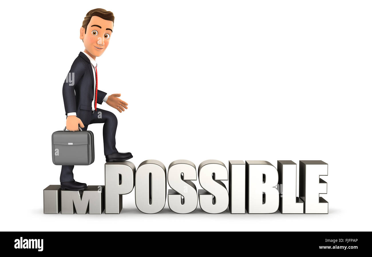3d businessman turning impossible into possible, isolated white ...
