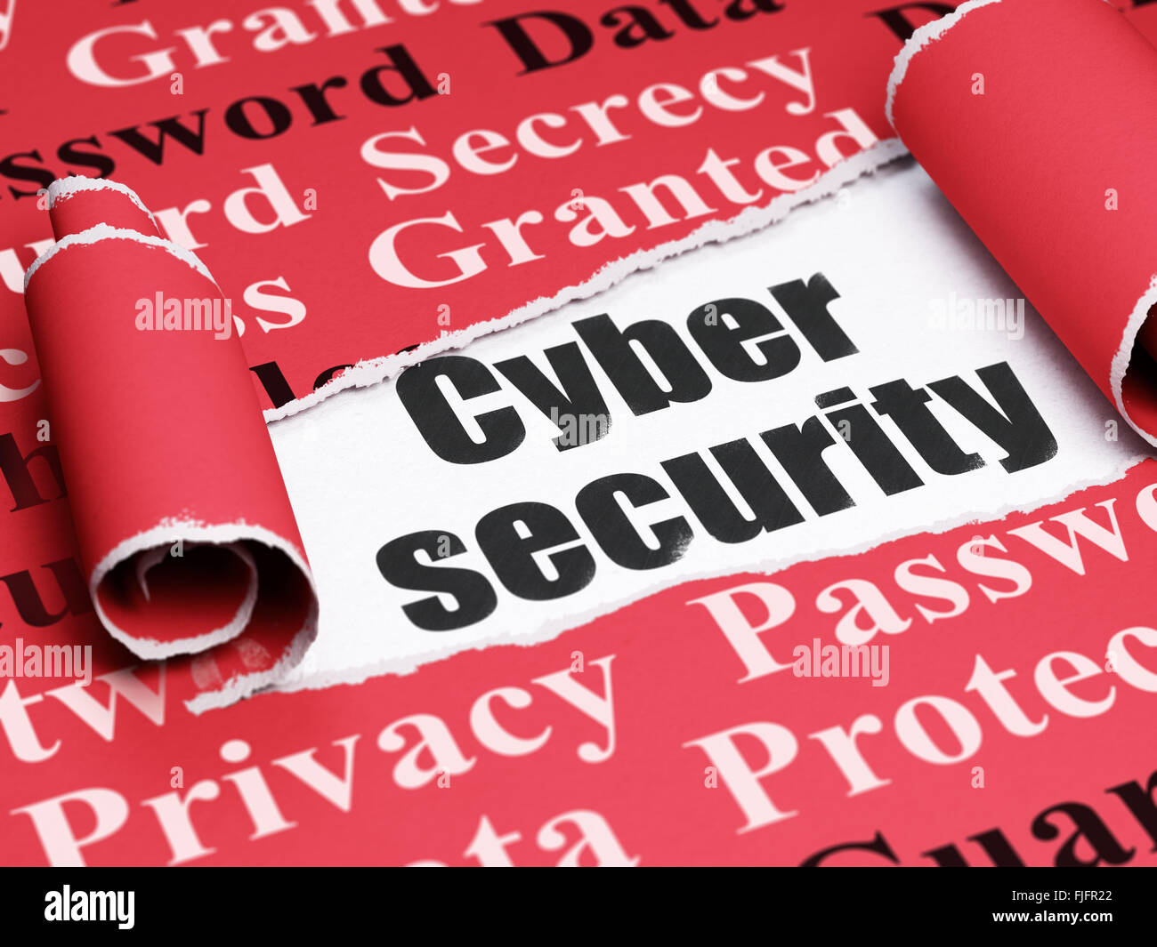Privacy concept: black text Cyber Security under the piece of torn ...