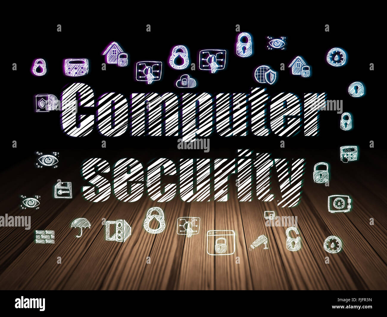 Protection concept: Computer Security in grunge dark room Stock Photo ...