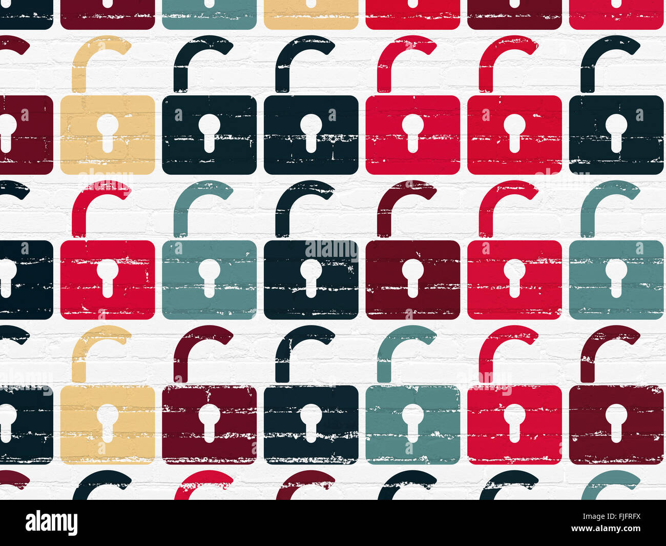 Privacy concept: Opened Padlock icons on wall background Stock Photo ...