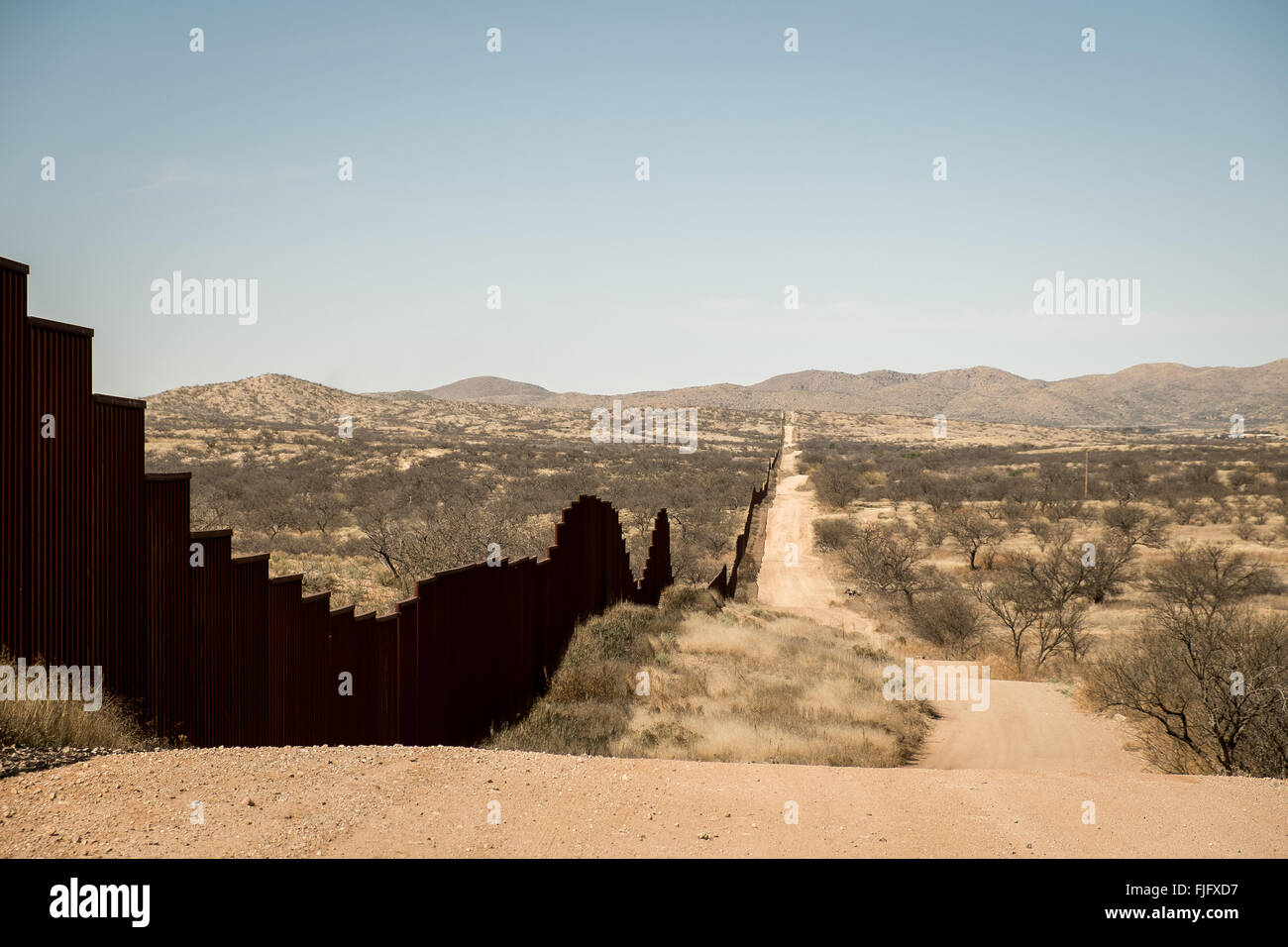 A road on the north side of the U.S. Mexico border in Arizona. The road ...