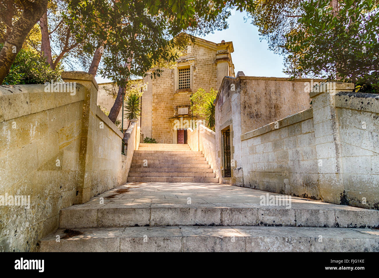 high steps of an ancient staircase that leads to a church Stock Photo ...