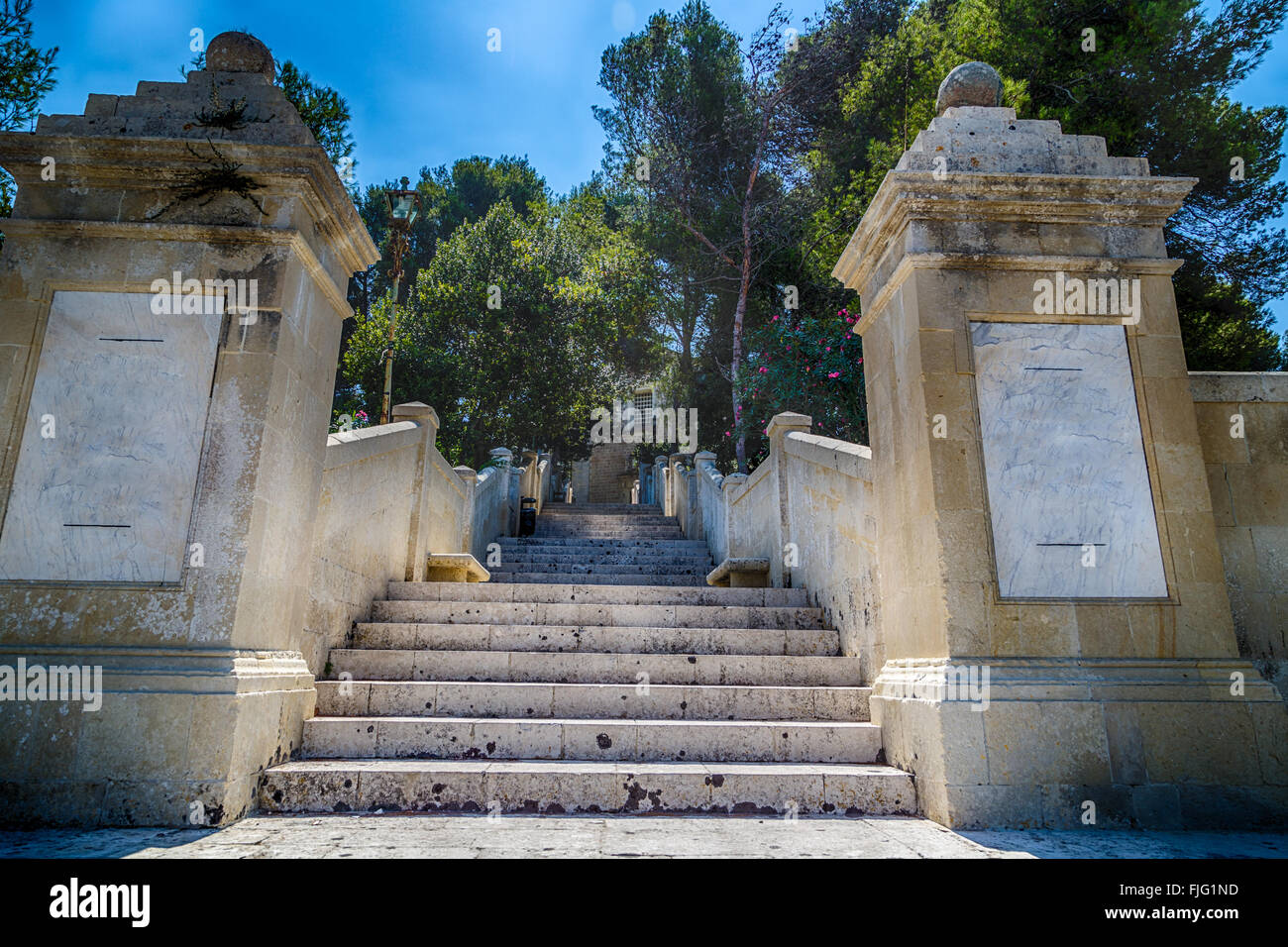 high steps of an ancient staircase that leads to a church Stock Photo ...