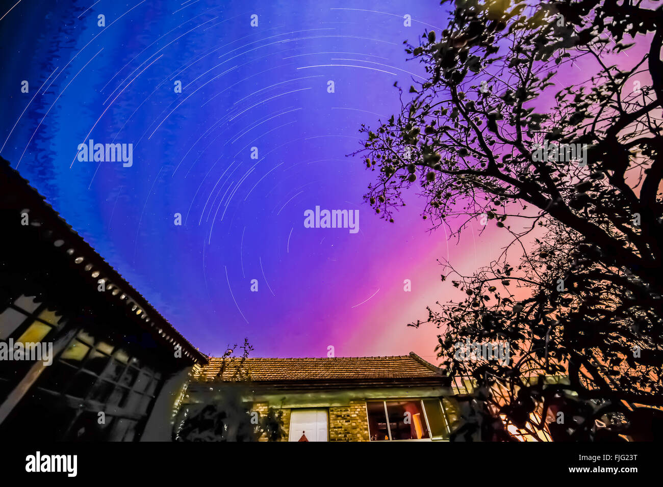 Beautiful star track picture inside an old traditional old Beijing type ...