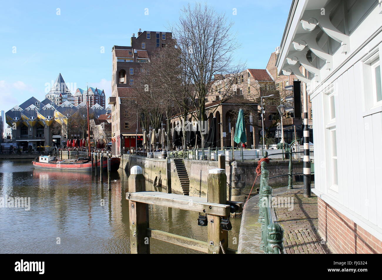 Oudehaven (Old Harbour) Rotterdam, Netherlands. In background Cube ...