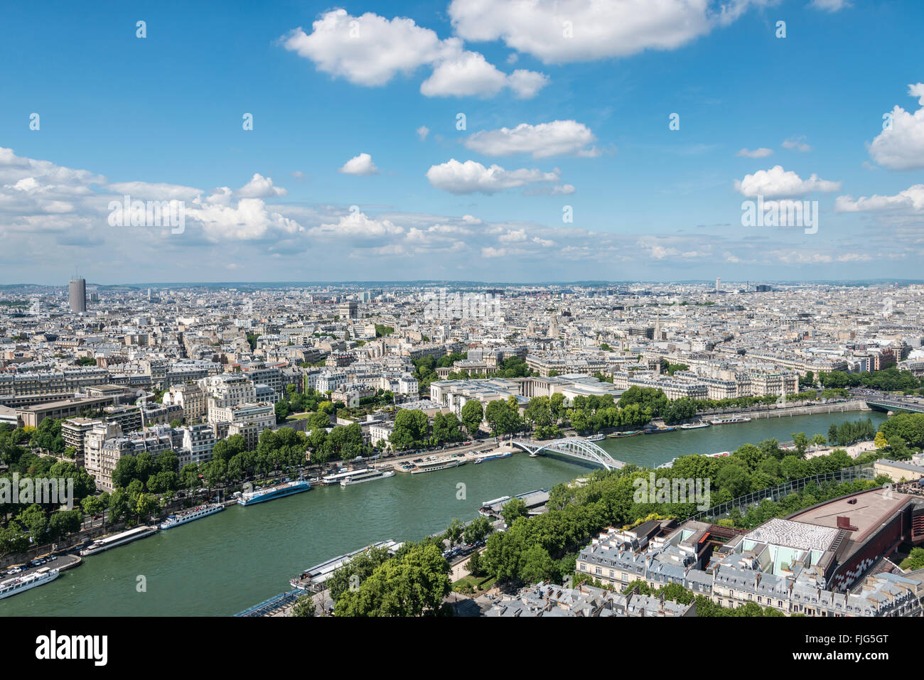 Cityscape, view from the Eiffel Tower over the Seine river, Paris, Île ...