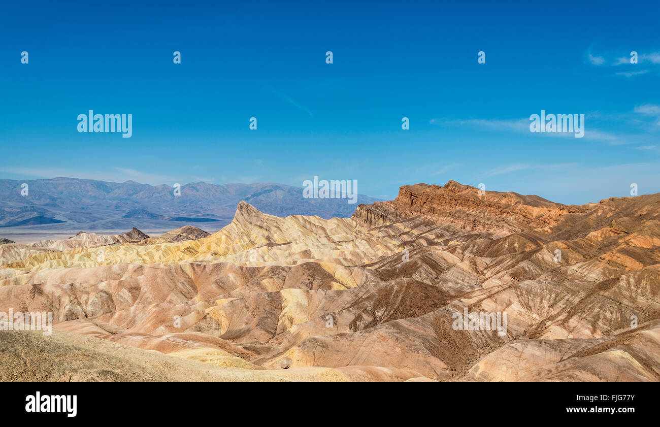 Manly Beacon rock, Badlands, Zabriskie Point, Panamint Range behind ...
