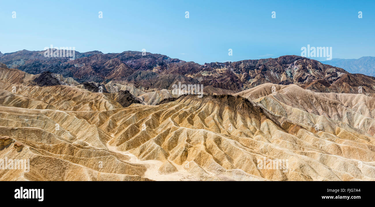 Panoramic view, Badlands, Zabriskie Point, Panamint Range behind, Death ...