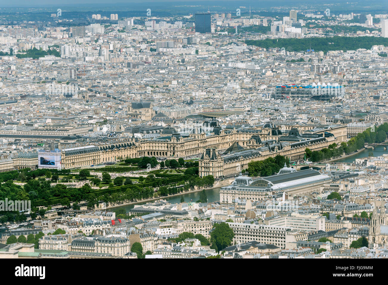 Cityscape, view from the Eiffel Tower over Palais du Louvre, Paris, Île ...