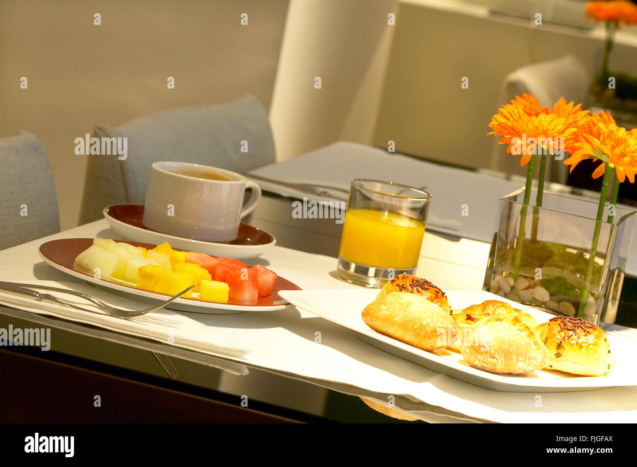 Breakfast detail in an hotel cafeteria. Horizontal scene Stock Photo ...