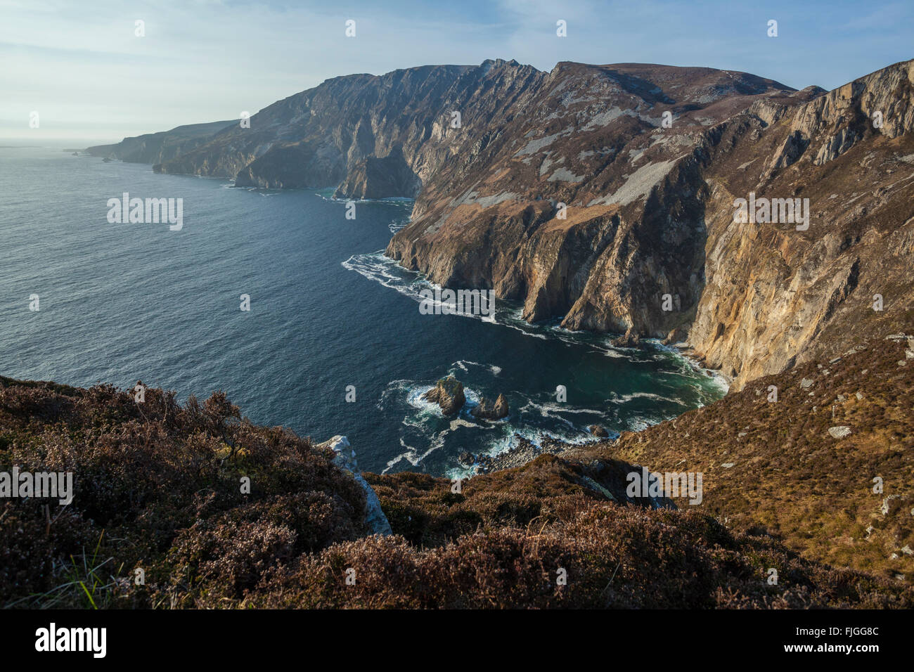 Sliabh Liag mountain sea cliffs in Donegal, Ireland. A highlight on the ...