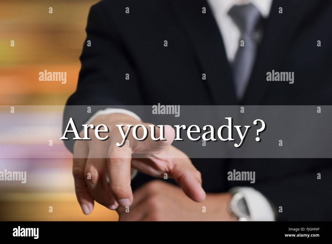 Businessman hand touching Are you ready sign on virtual screen as ...