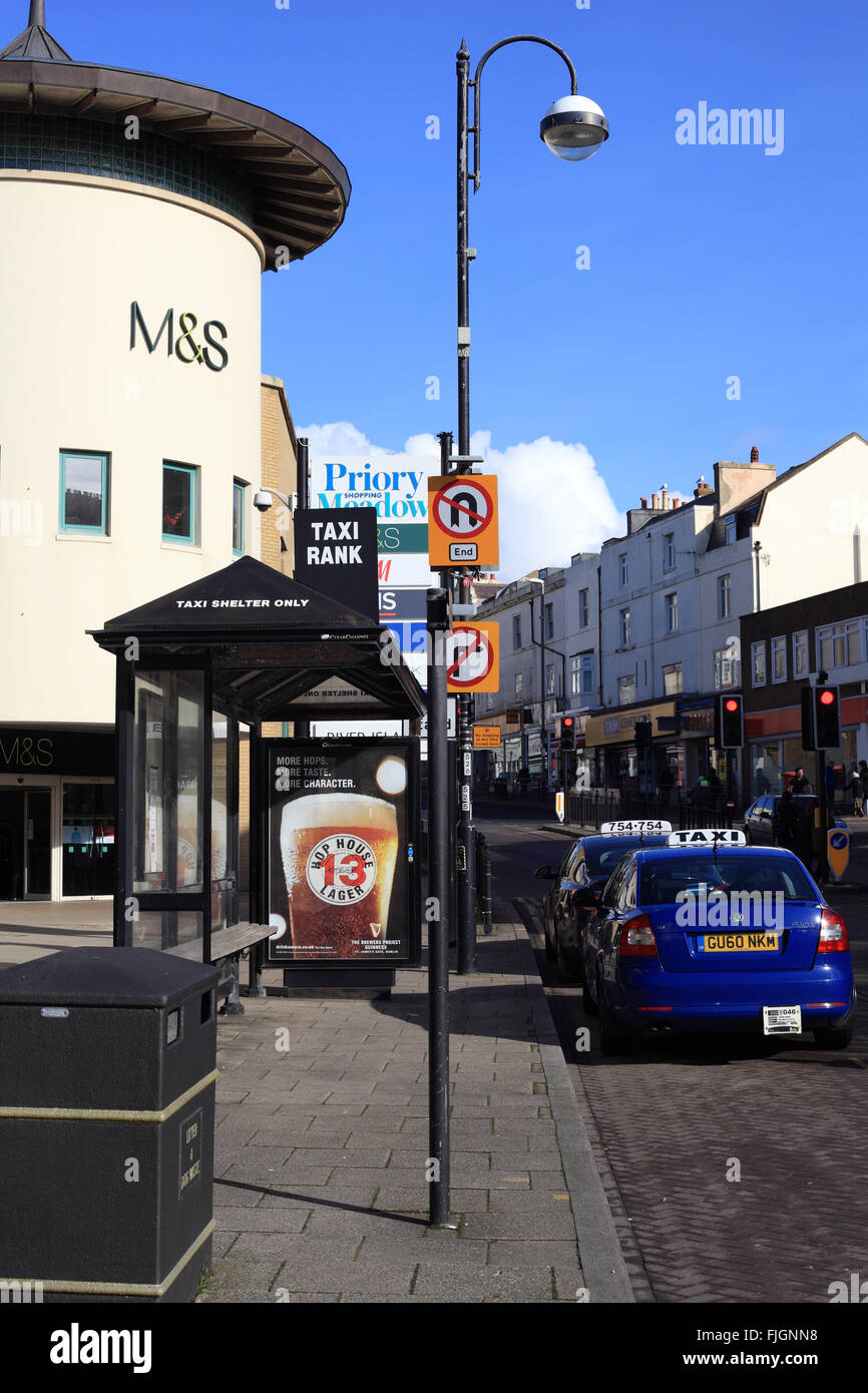 Taxi rank outside the Priory Meadow shopping centre in Queen Road ...