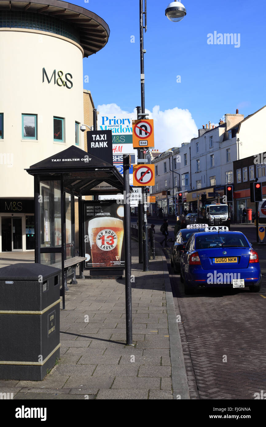 Taxi rank outside the Priory Meadow shopping centre in Queen Road ...