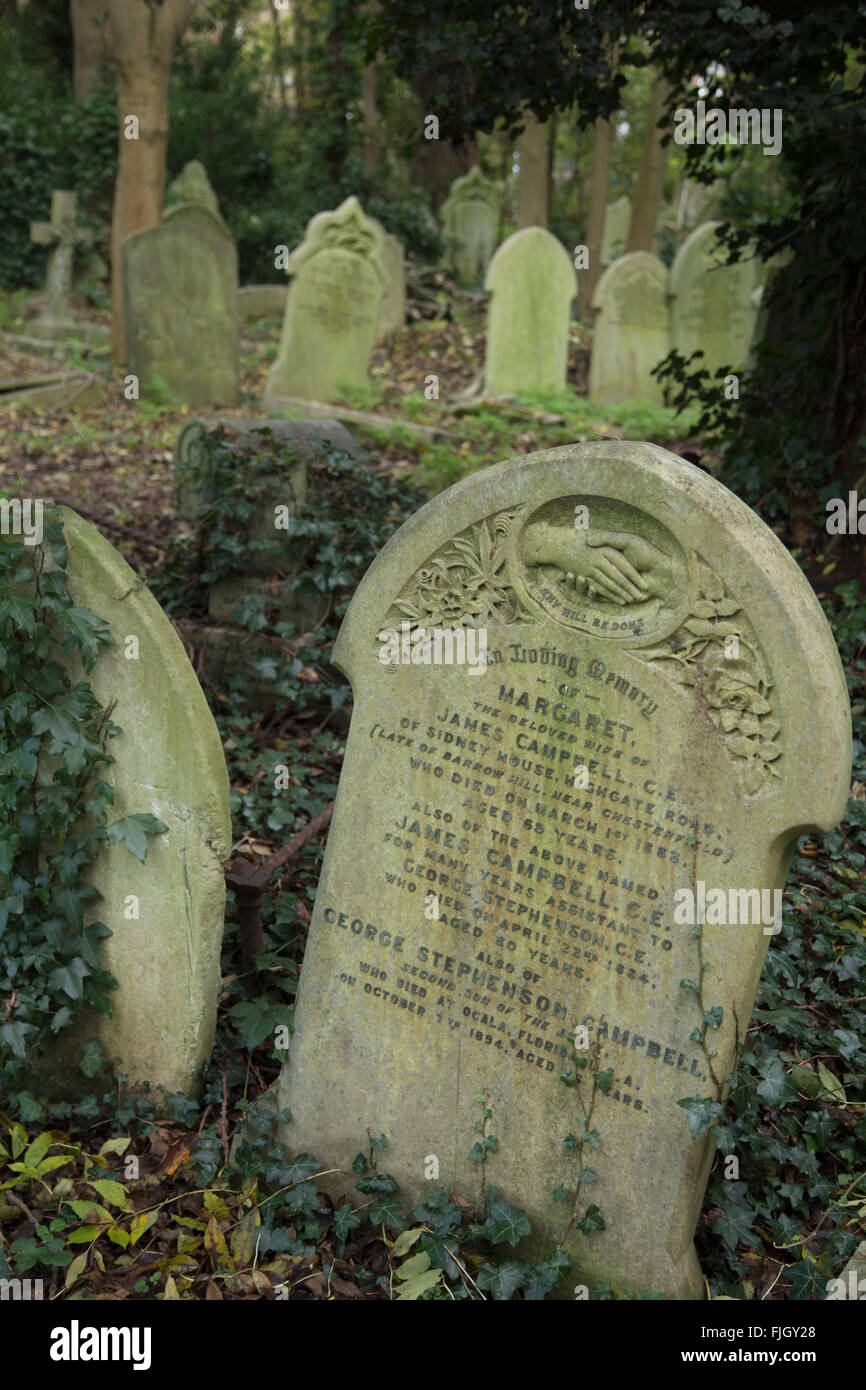 gravestones in the Victorian era Highgate cemetery, north London, in ...