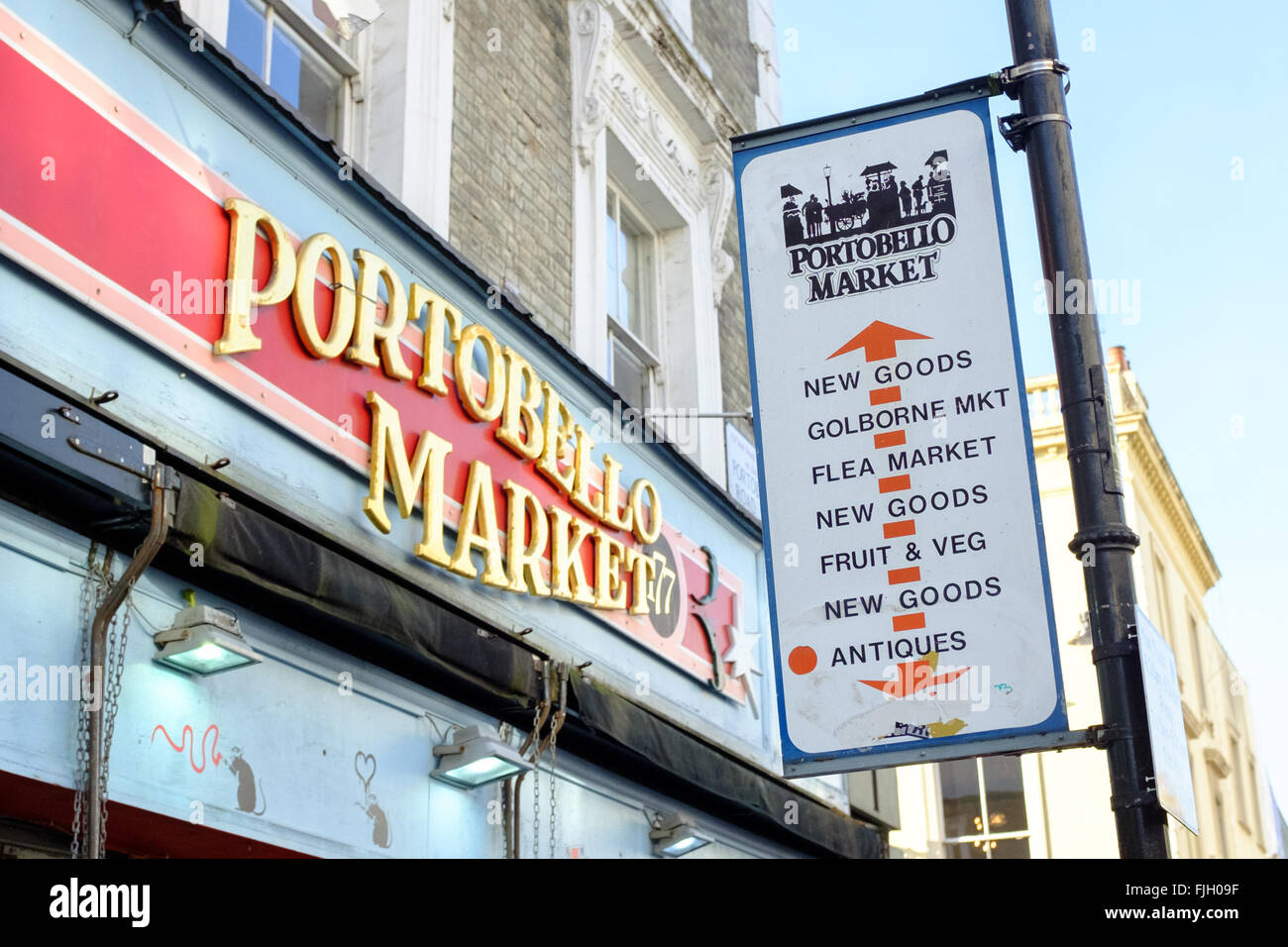 Shop signs along Portobello Market Stock Photo - Alamy