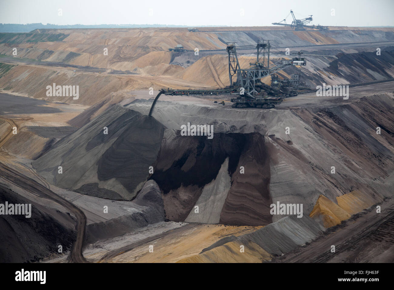 Garzweiler surface mine of lignite, brown coal with excavator working ...