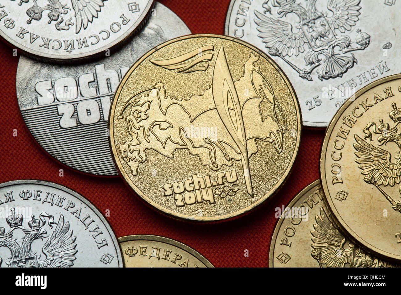 Coins of Russia. Route of the Sochi 2014 Winter Olympics torch relay ...