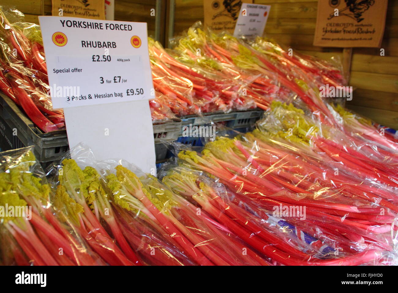 Stems of Yorkshire forced rhubarb for sale on E Oldroyd & Sons' stall ...