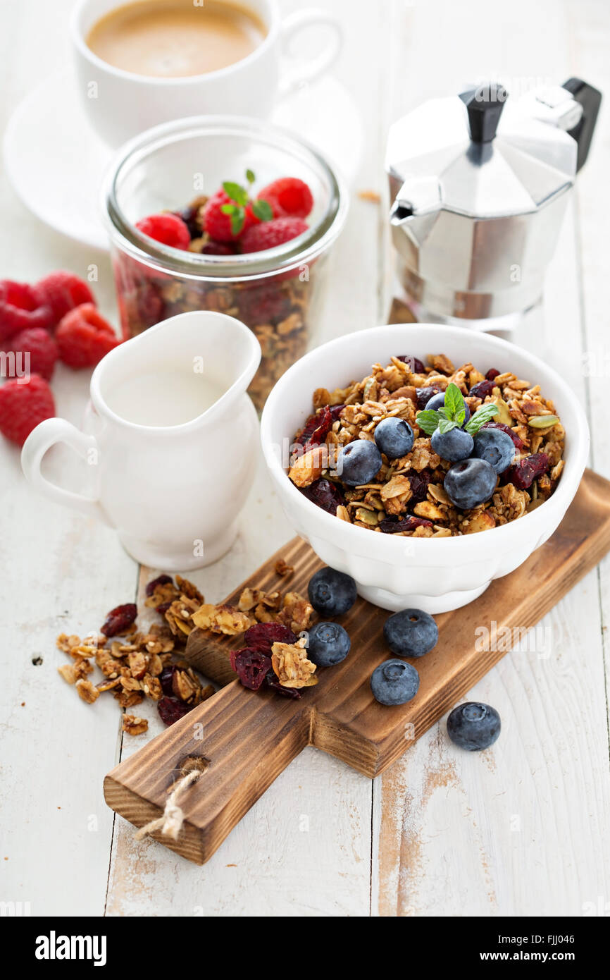 Homemade granola with berries for breakfast Stock Photo - Alamy