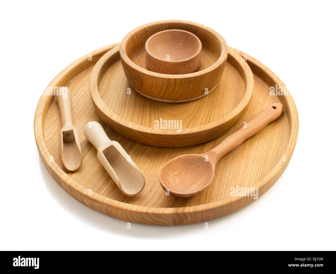 wooden dishes set isolated on white background Stock Photo - Alamy