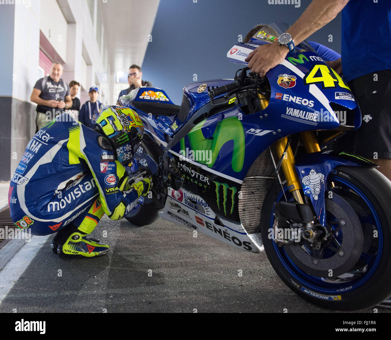 Doha, Qatar. 02nd Mar, 2016. Valentino Rossi Riders in the pit lane and ...