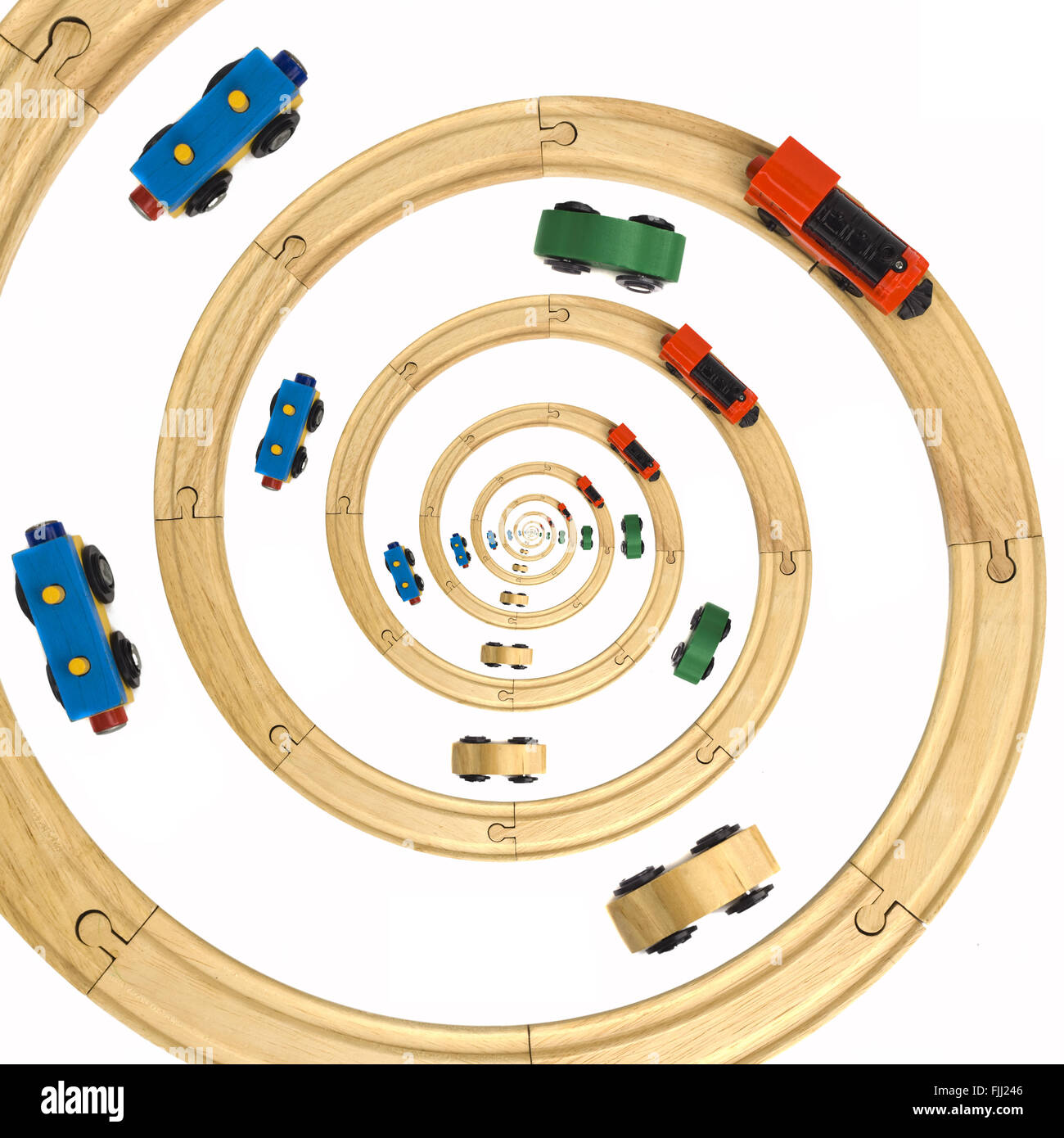 Wooden Steam Locomotive and Cars Toy Spiral Rails Stock Photo - Alamy
