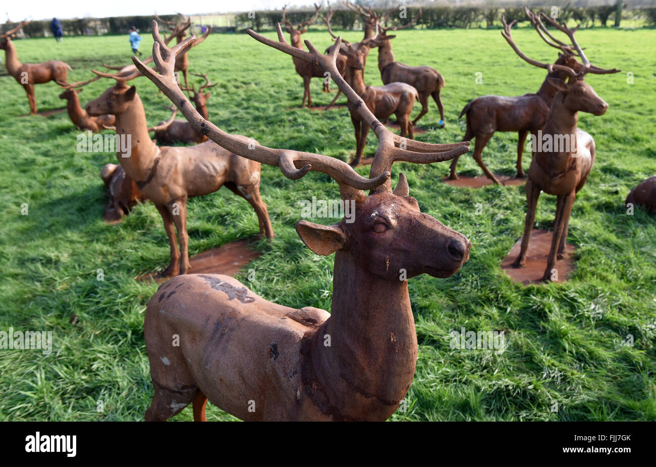 Cast iron deer herd statue at The Ironworks near Oswestry on Shropshire ...