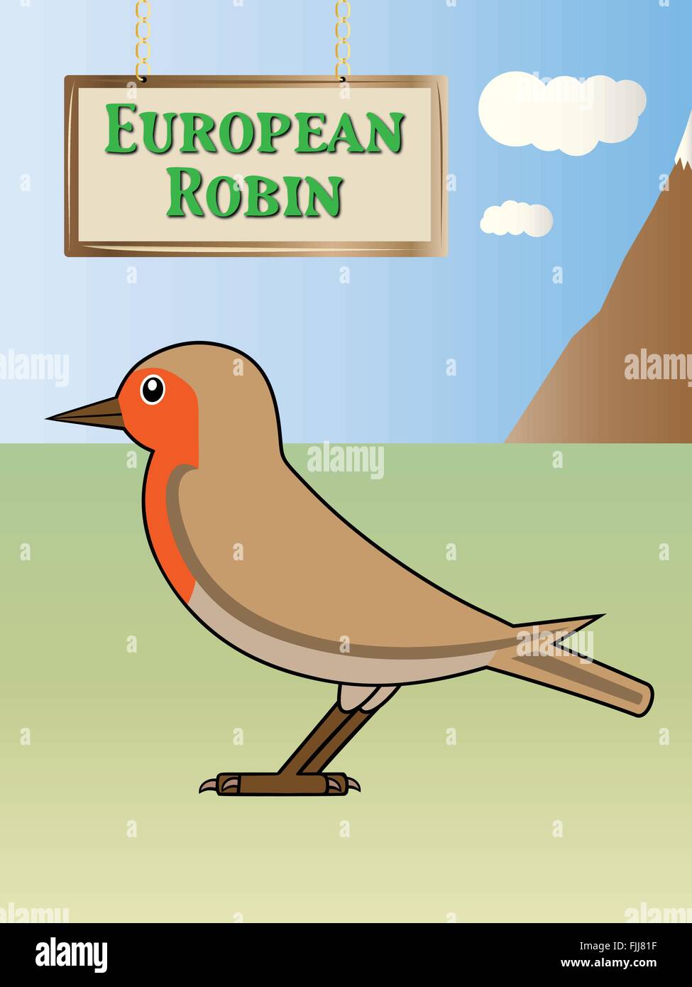 European Robin vector illustration on natural background Stock Vector ...