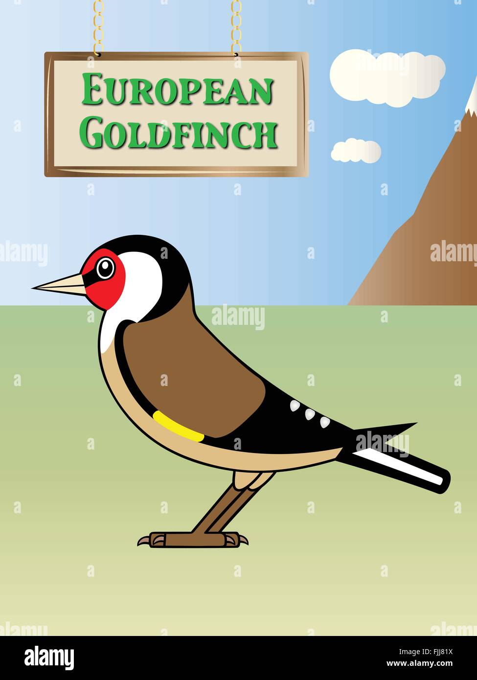 European Goldfinch vector illustration on natural background Stock ...