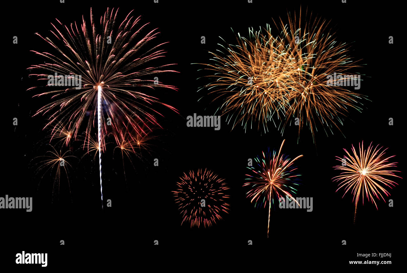 A variety of colorful fireworks isolated on black background Stock ...