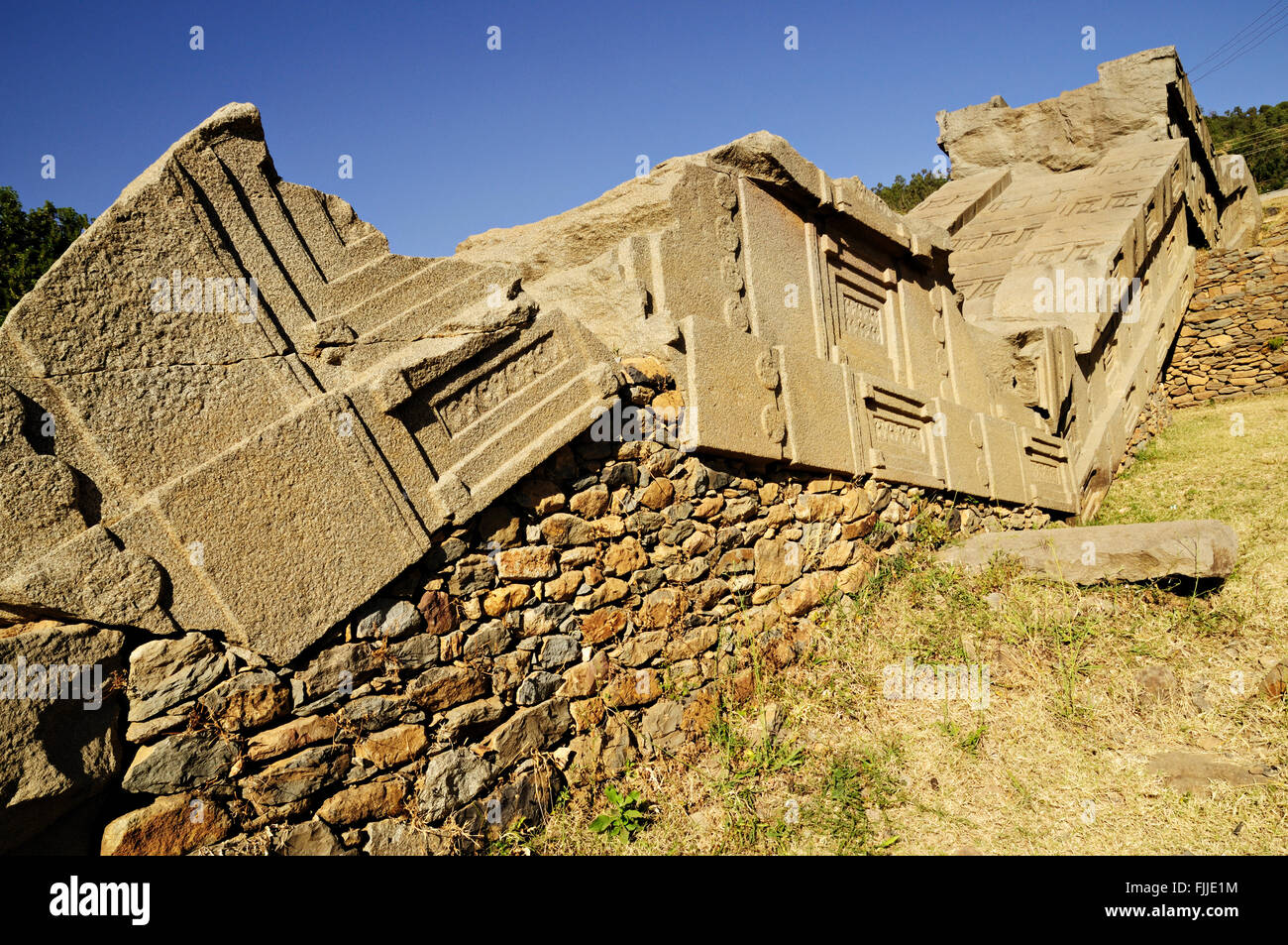 The collapsed Great Stele at Northern Stelae Park in Axum (or Aksum ...