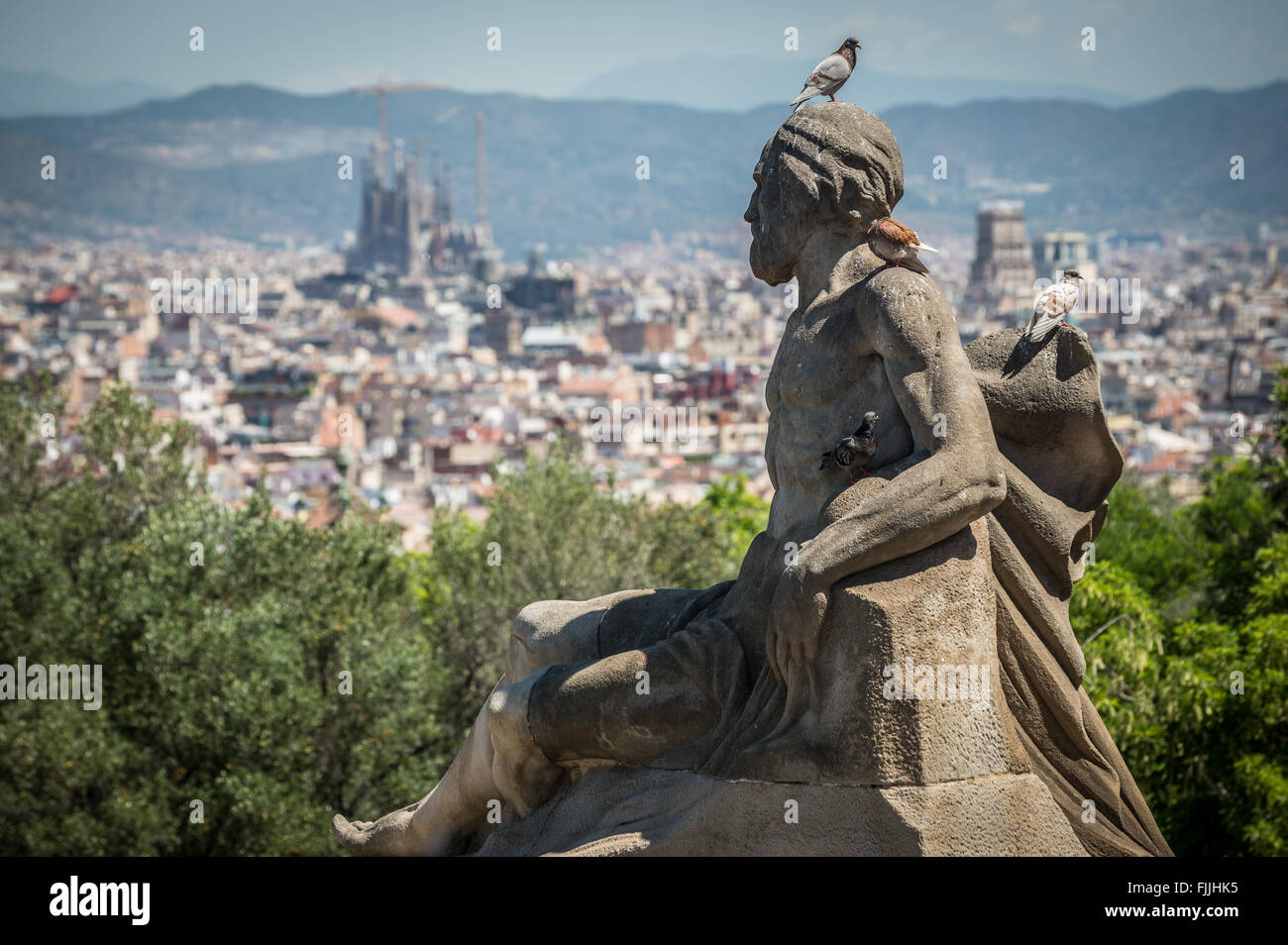 Statue in front of National Art Museum of Catalonia, Barcelona, Spain ...