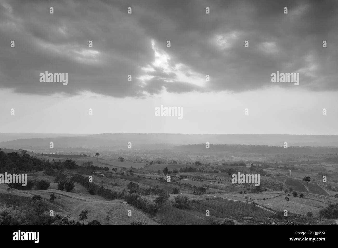 Beautiful sunrise over countryside landscape in black and white Stock ...