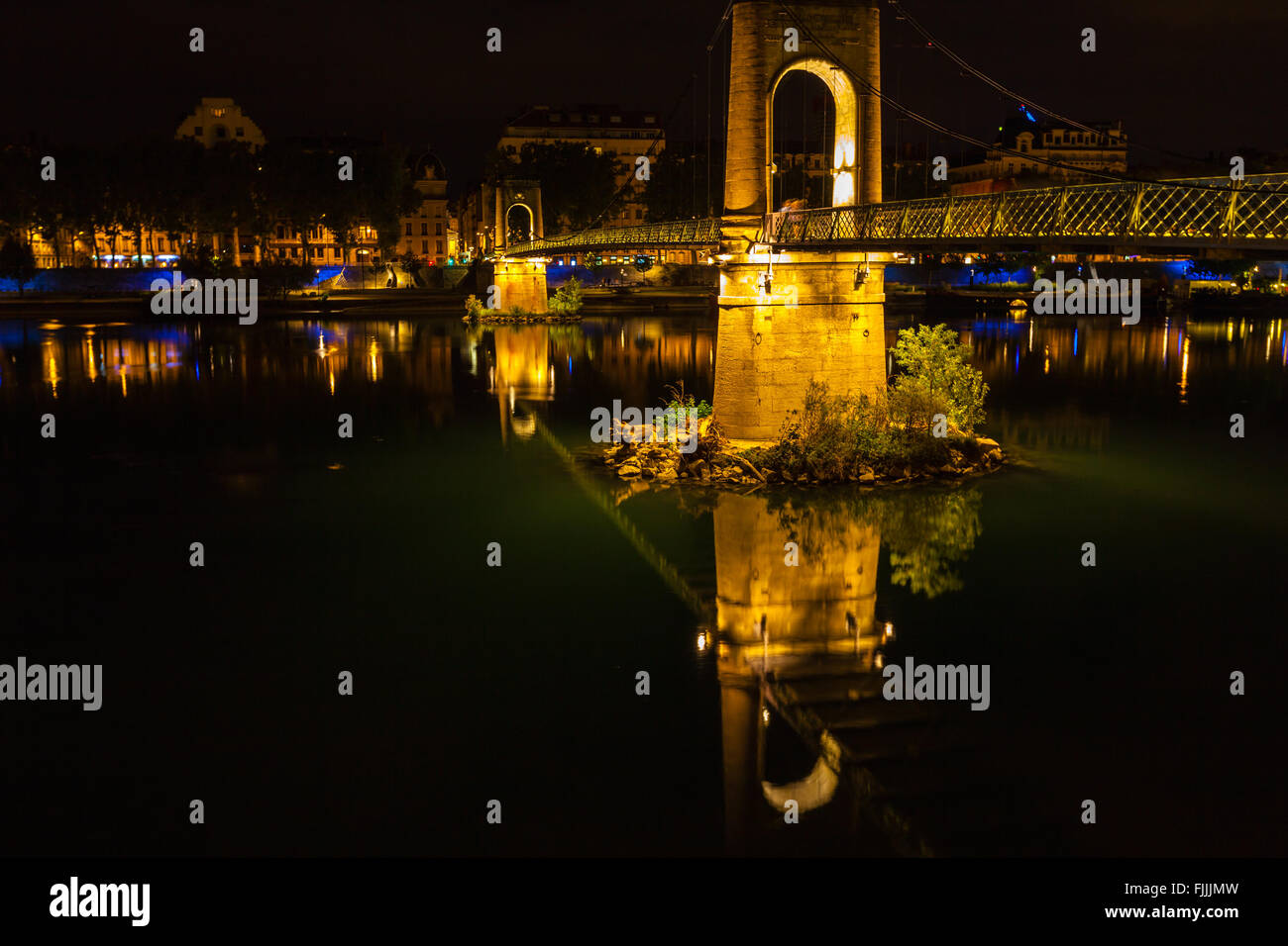 Old Passerelle du College bridge over Rhone river in Lyon, France at ...