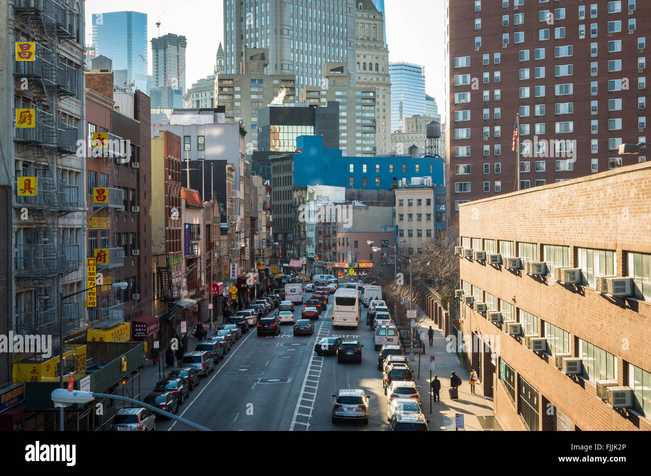 High angle view of a street and road in Chinatown, New York City Stock ...