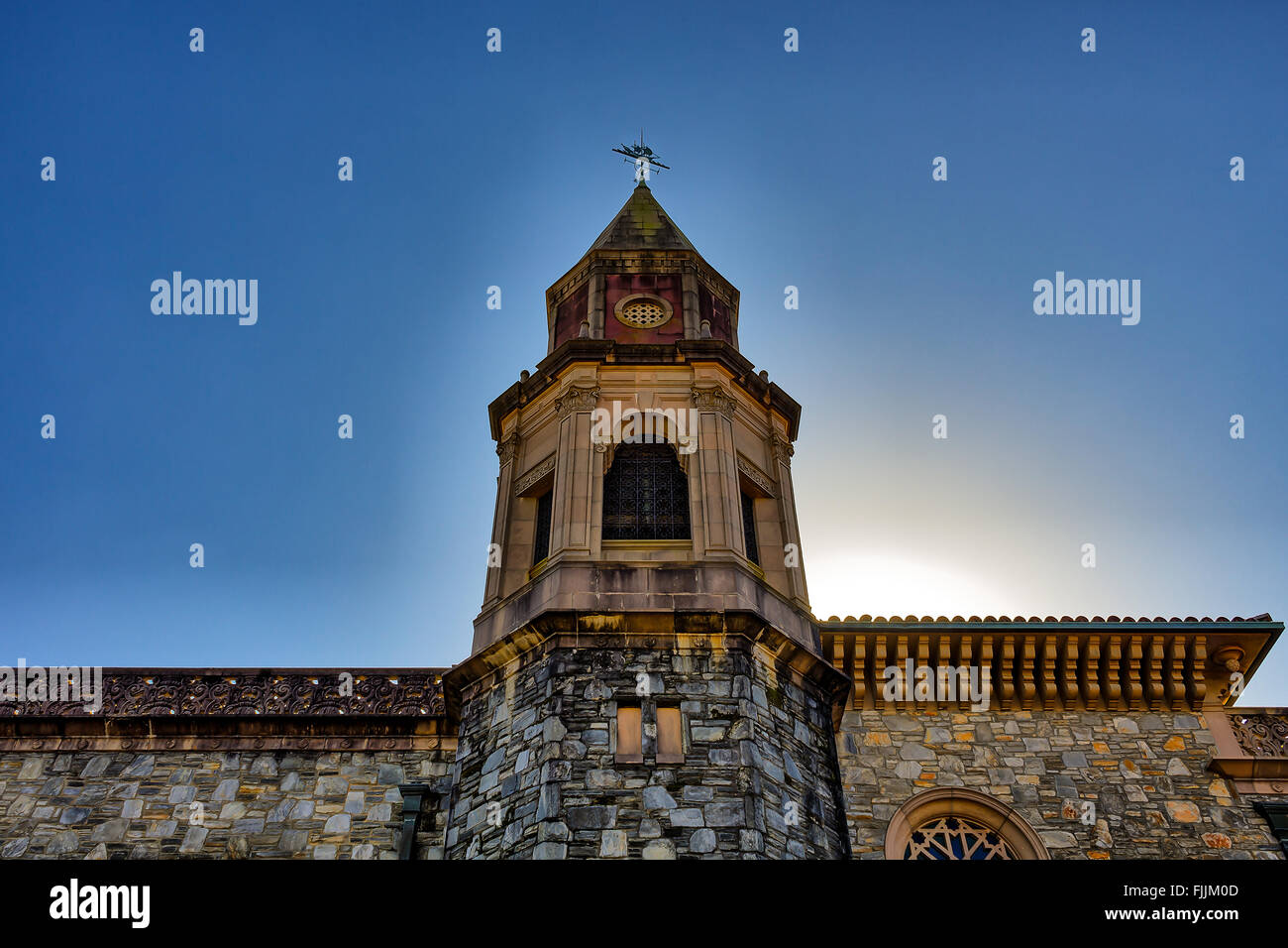 Stone wall with tower Stock Photo - Alamy