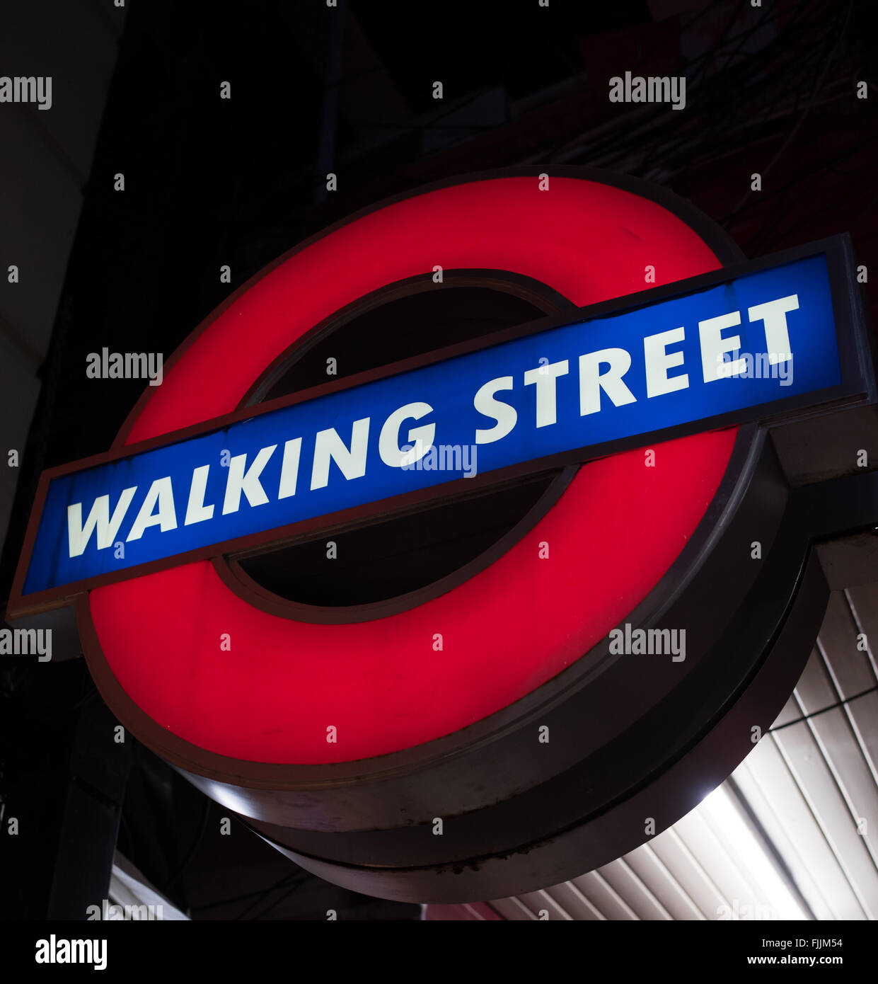 Walking street sign, Pattaya, popular tourist attraction in Thailand ...