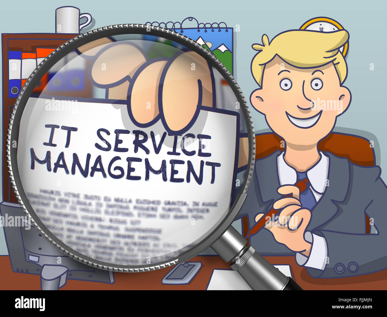 IT Service Management through Magnifying Glass. Doodle Concept Stock ...