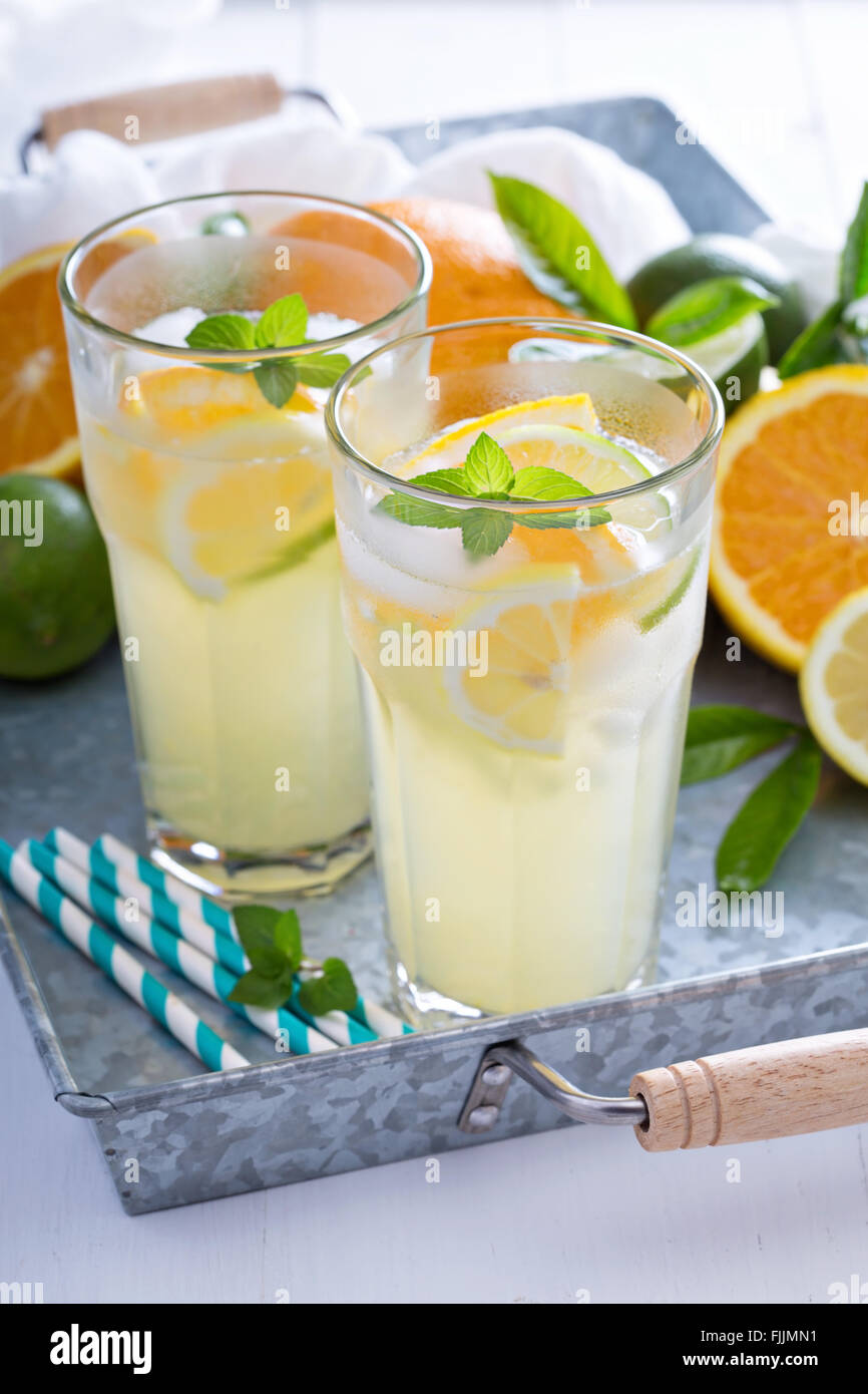 Citrus lemonade in tall glasses Stock Photo - Alamy