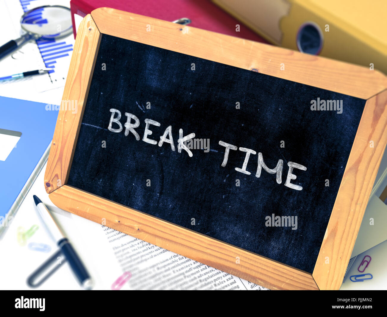 Hand Drawn Break Time Concept on Small Chalkboard Stock Photo - Alamy